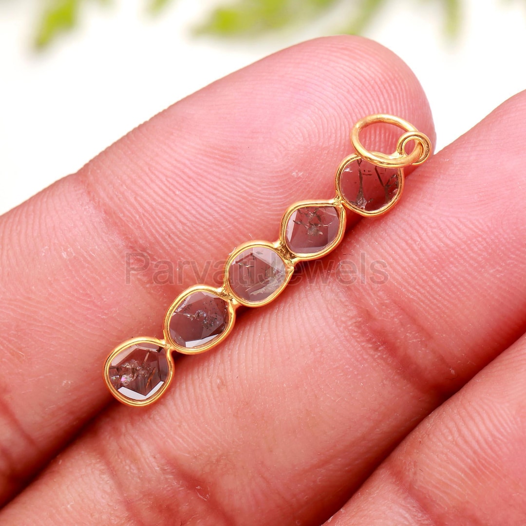 5 Stone Diamond Polki Charm, 18k Gold Diamond Charm, English Polki ...