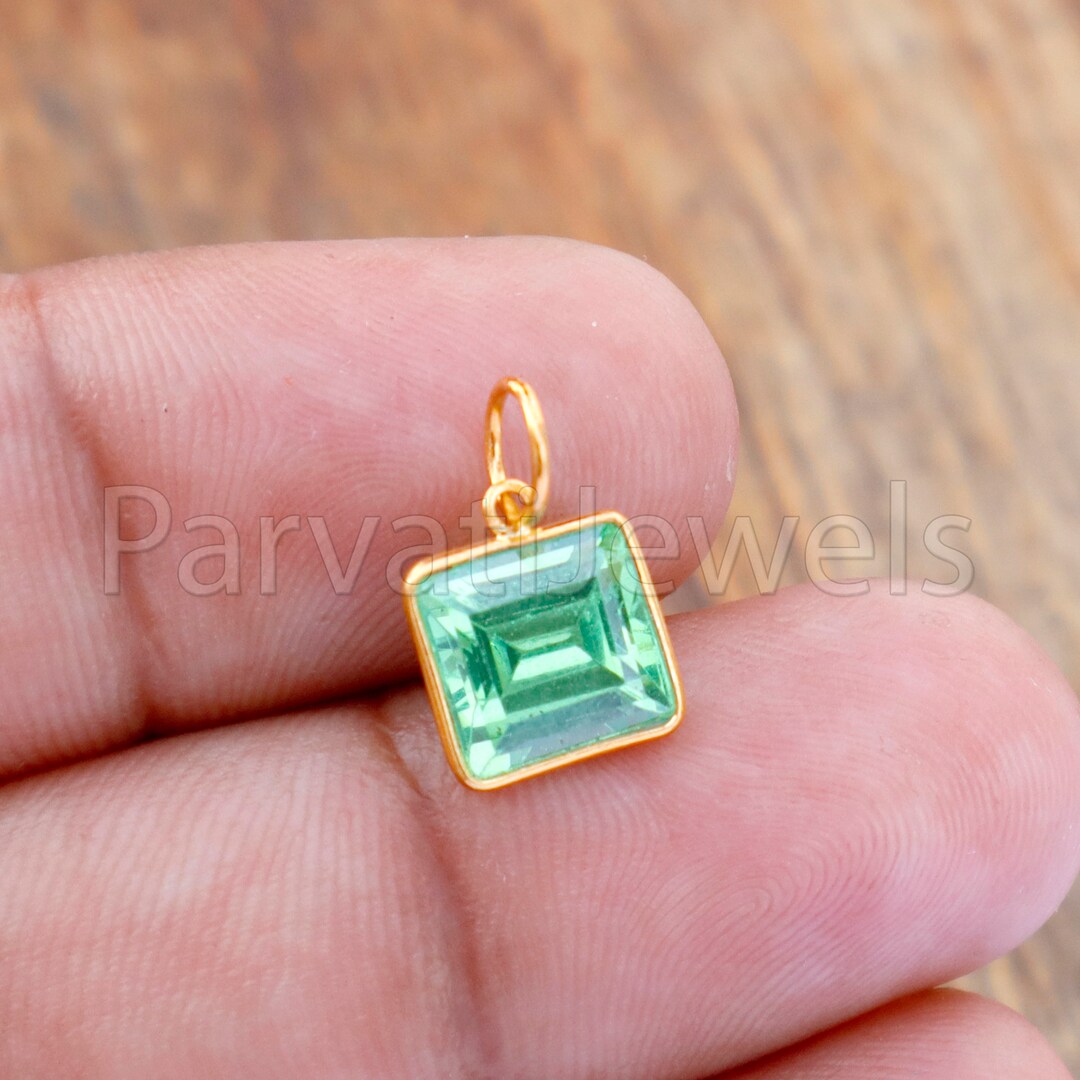 Peridot Charm, 18k Solid Gold Charm, Lab Created Peridot Charm, Gold ...