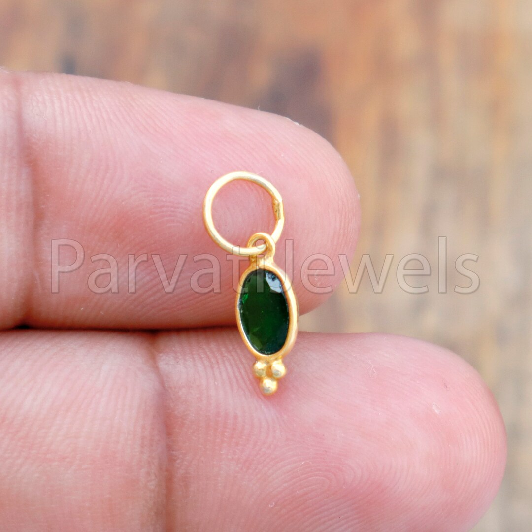 Green Tourmaline Charm, 18k Solid Gold Charm, Deep Green Tourmaline ...