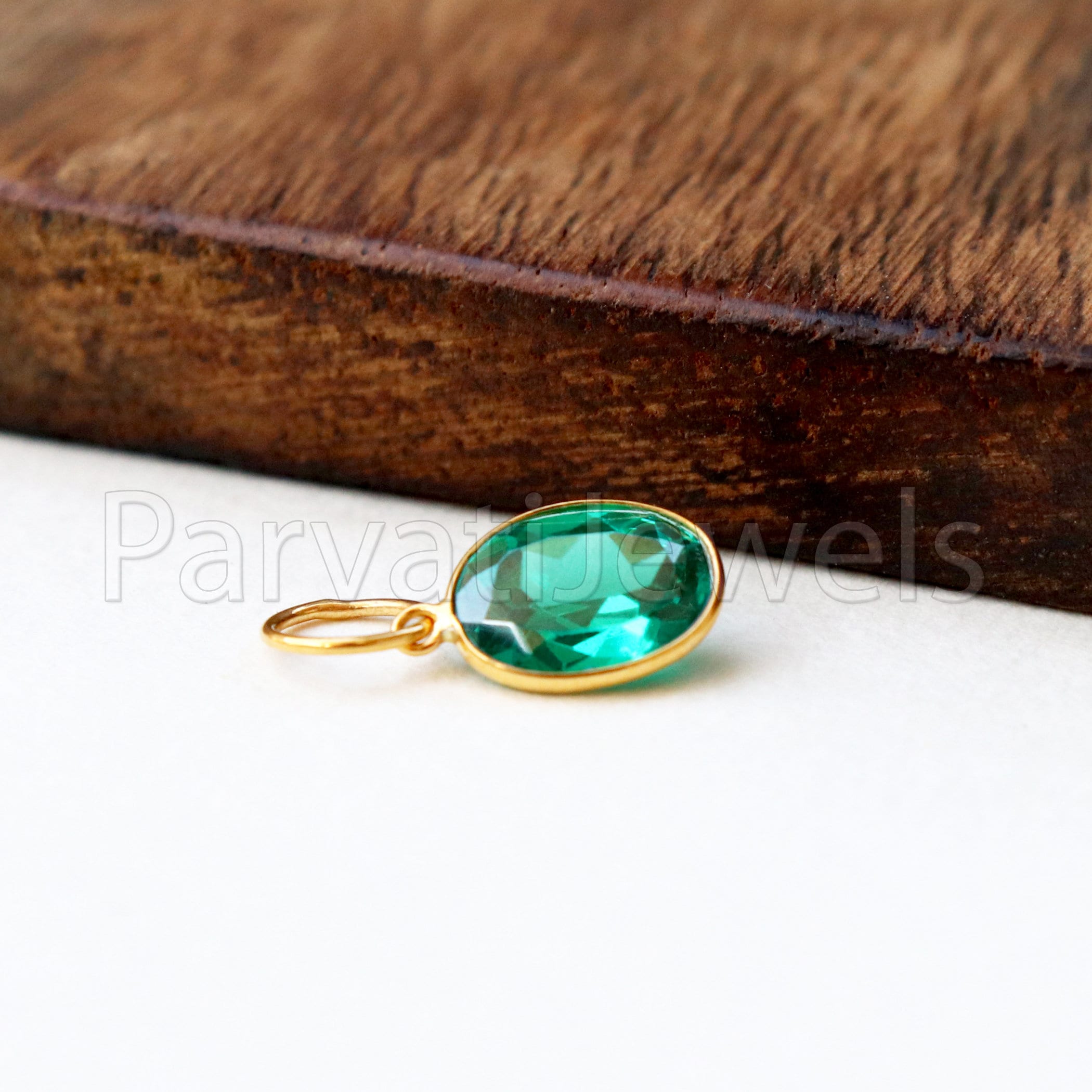 Emerald Charm, 18k Solid Gold Charm, Lab Created Emerald Charm, Emerald ...