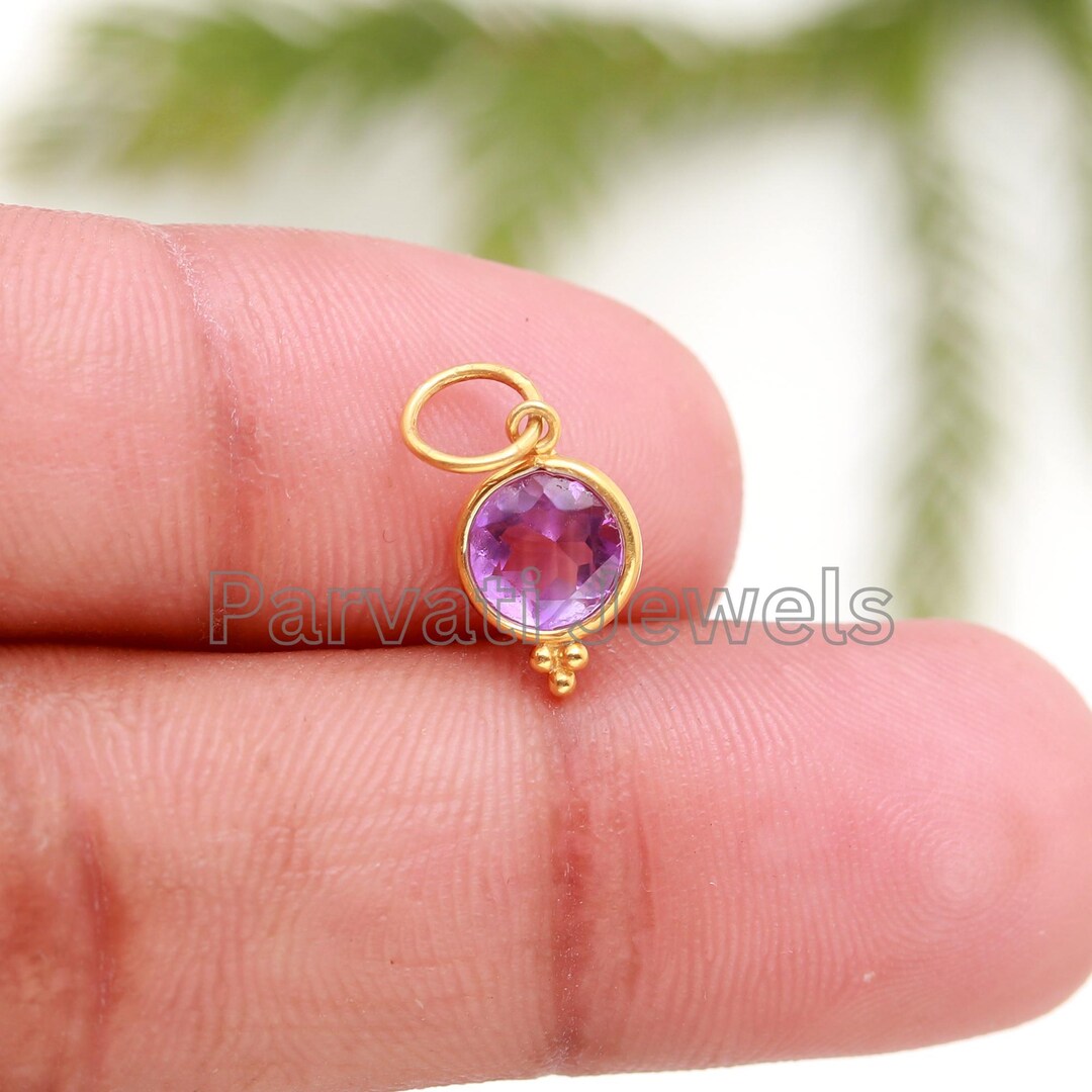 Amethyst Charm, 18k Solid Gold Charm, Natural Amethyst Charm, Gold ...