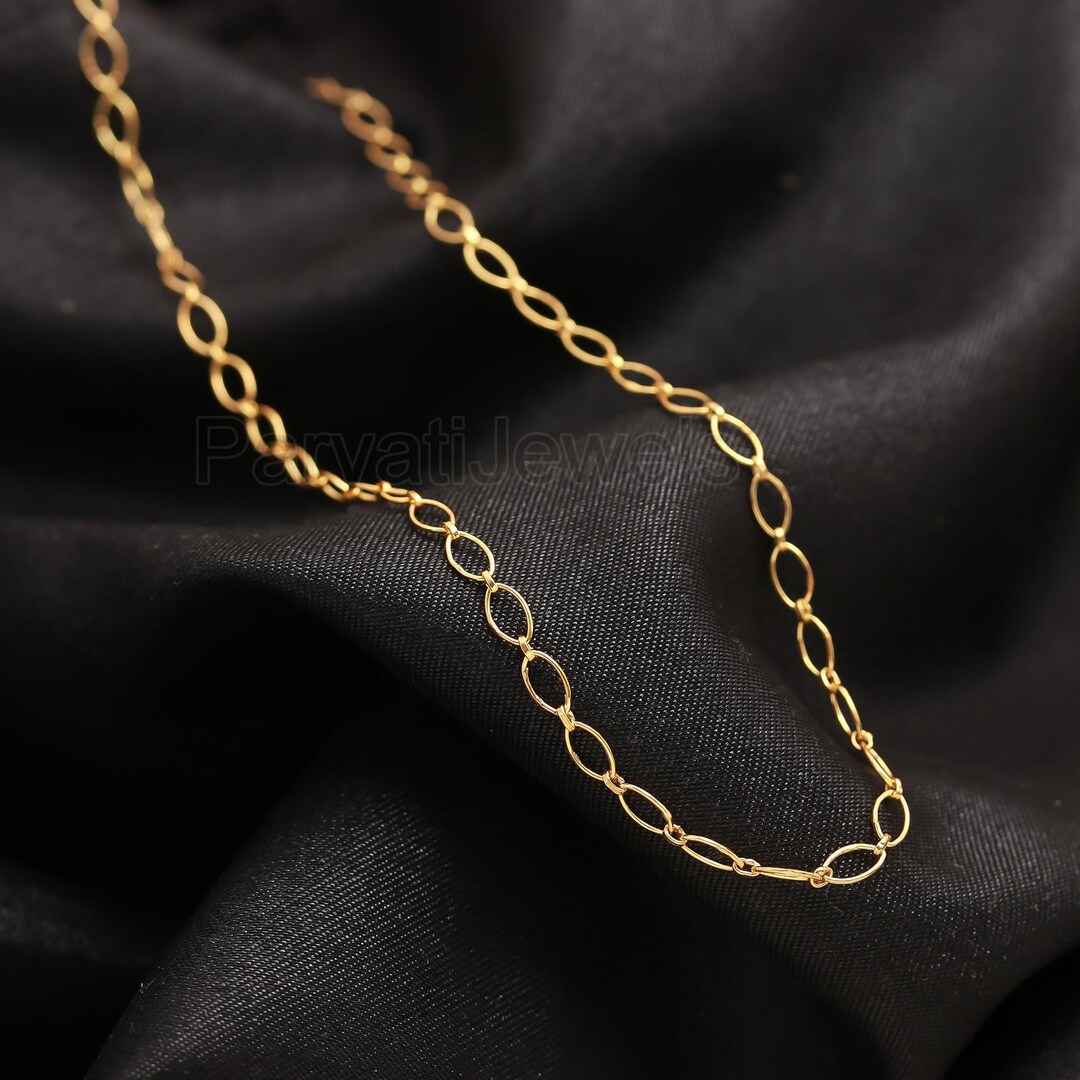 14k Solid Gold Chain, Gold Chain for Necklace, Handmade Marquise Gold ...