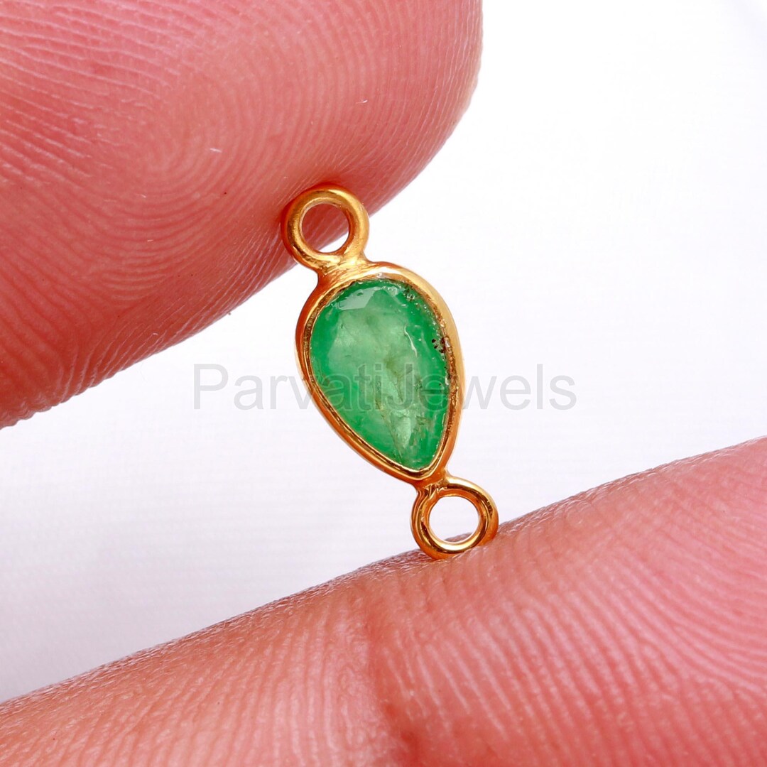 Natural Emerald Connector, 18k Solid Gold Connector, Emerald Connector ...