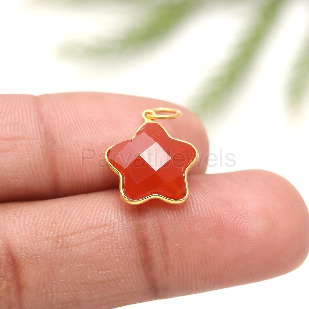 Elegant Carnelian 18K Gold Star Charm, Handmade Gold Charm, Gold Charm ...
