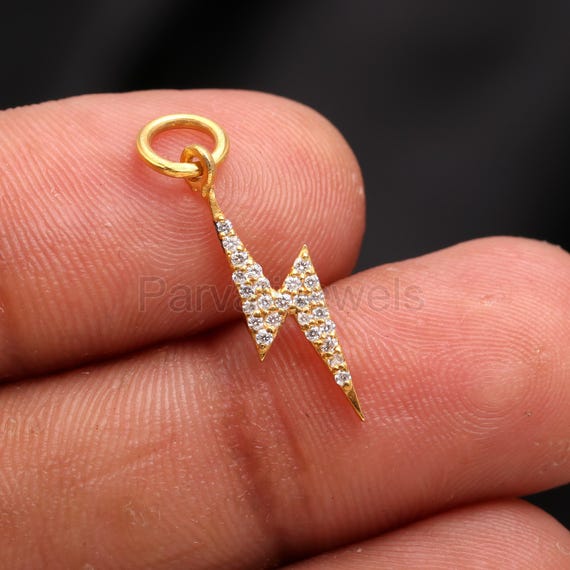 Natural Diamond Lightning Bolt Charm Solid 14K Gold Charm Charm Pendant Diamond Thunder Bolt Pendant Handmade Charm Gold Charm Pendant Etsy