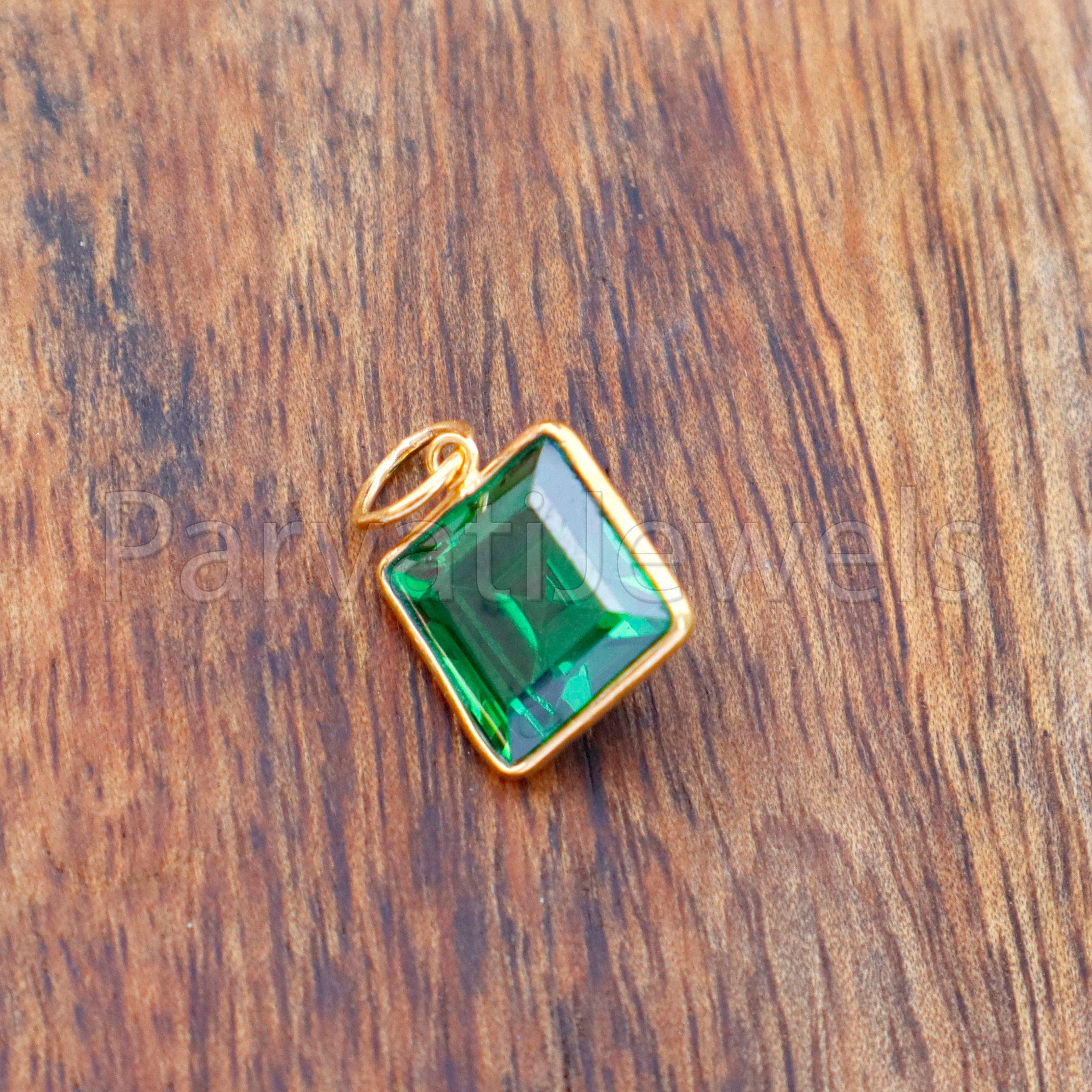 Emerald Charm, 18k Solid Gold Charm, Lab Created Emerald Charm, Emerald ...