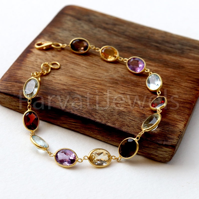 Multi Gemstone Bracelets 18k Solid Gold Bracelets Handmade - Etsy
