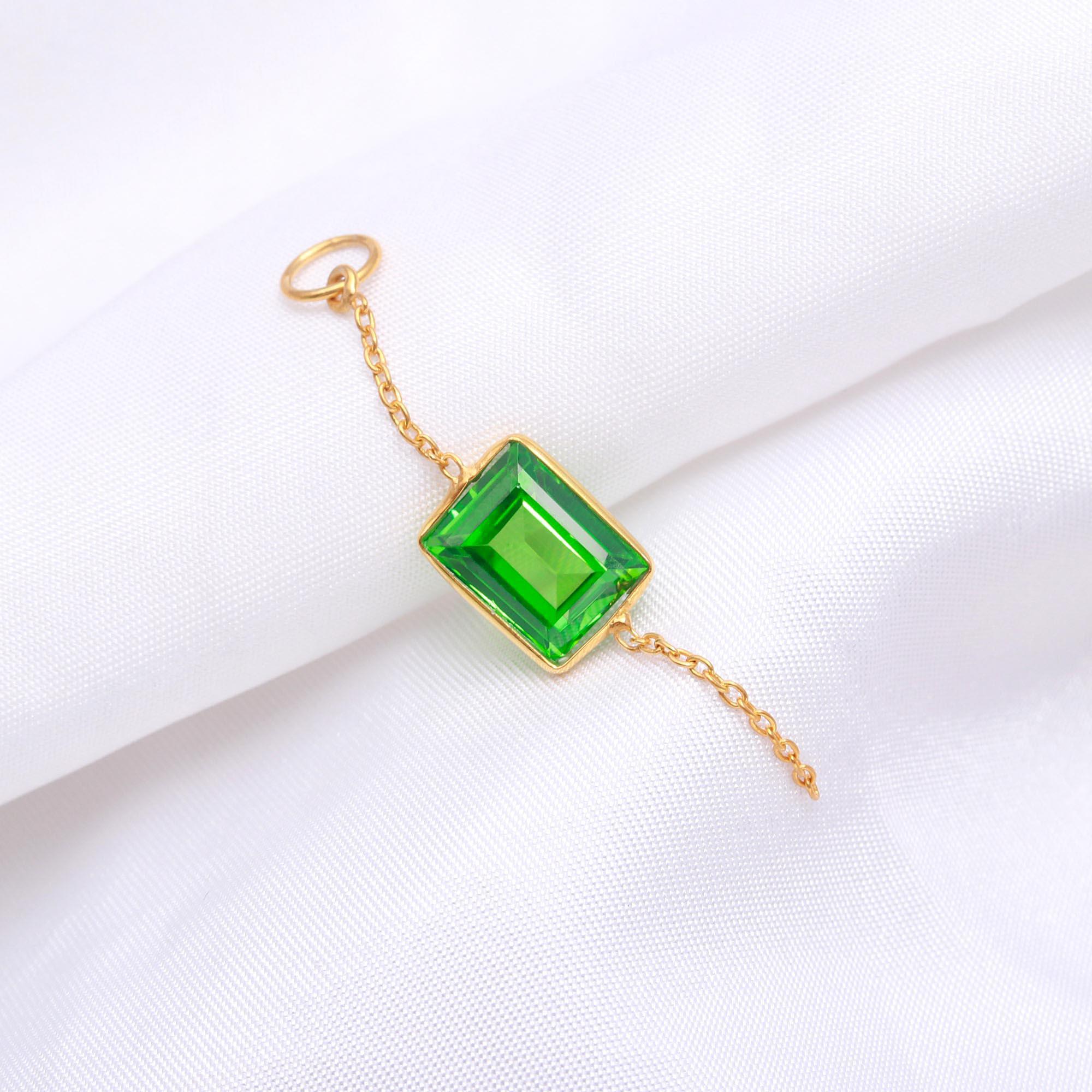 Emerald Charm, 18k Solid Gold Charm, Gold Charm, Lab Created Emerald ...