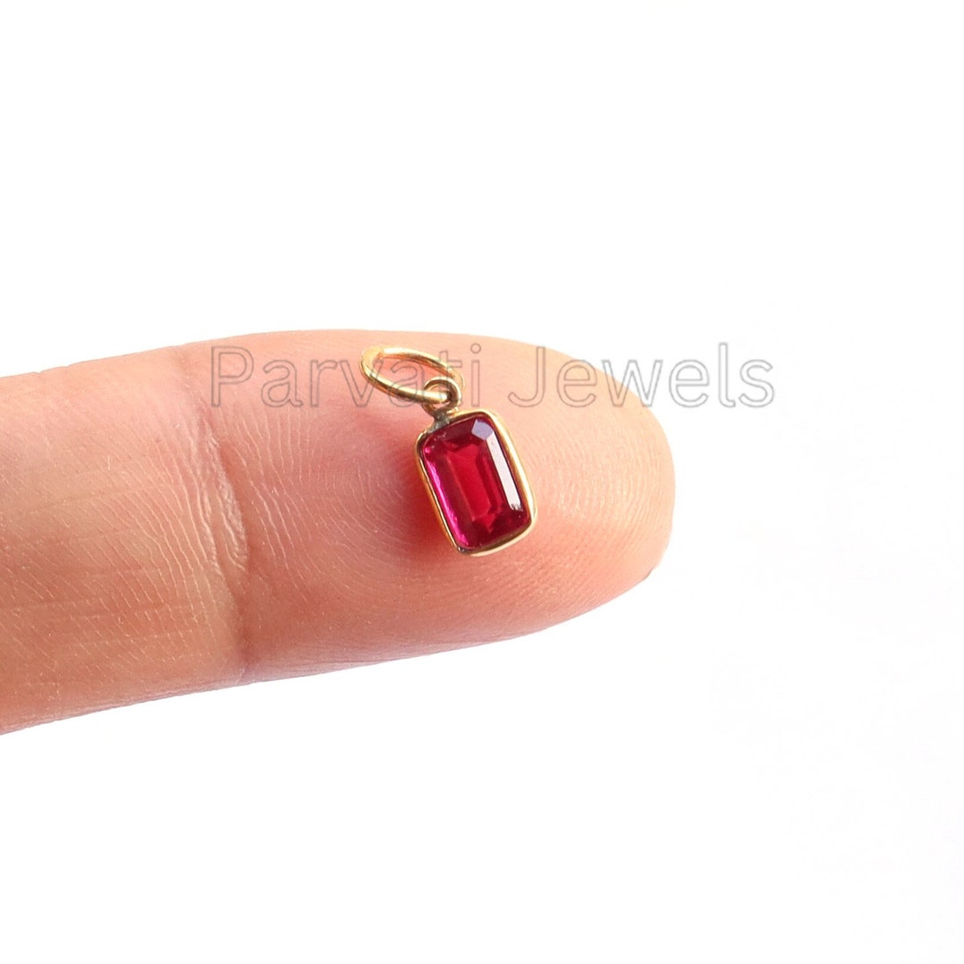 Lab-created Ruby Charm, 18k Solid Gold Charm, Gold Charm, Handmade Ruby ...