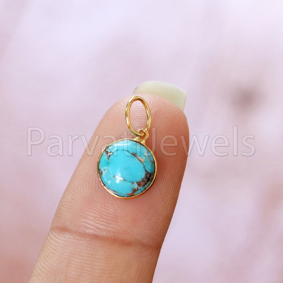 Blue Copper Turquoise Charm, 18K Gold Charm Pendant, Handmade Gold ...