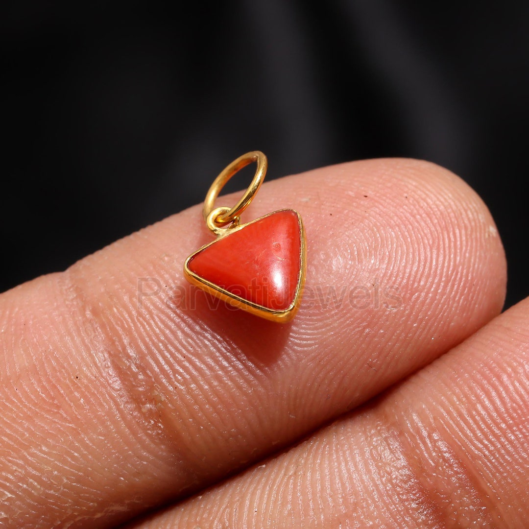AA Natural Red Coral Charm, 18k Solid Gold Charm, AA Coral Gold Charm ...