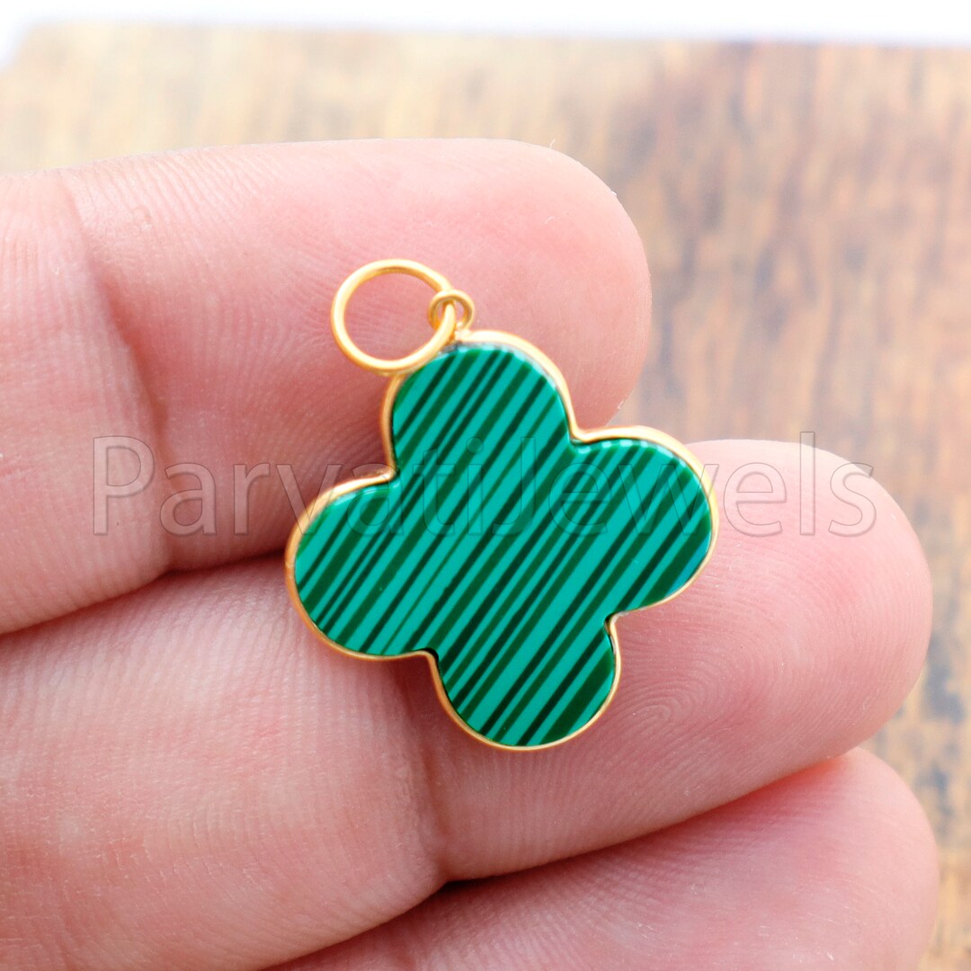 Natural Malachite Charm, 18k Solid Gold Charm, Gold Charm, Flower ...