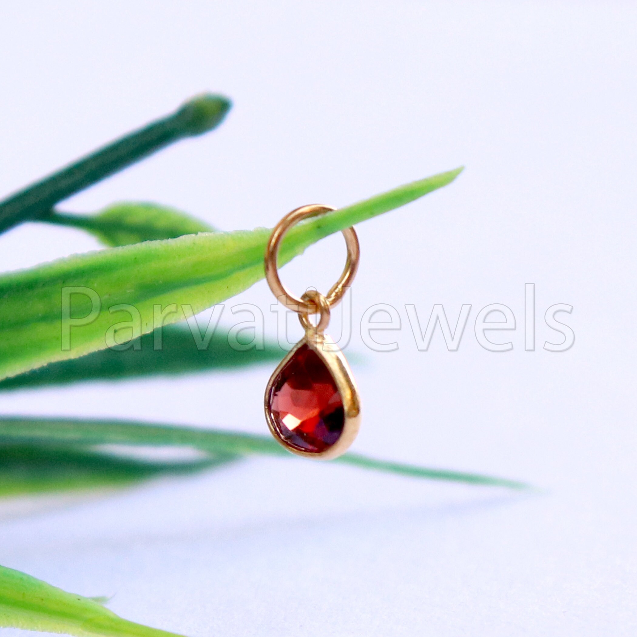Garnet Charm, 18k Solid Gold Charm, Natural Garnet Charm, Gold Charm ...