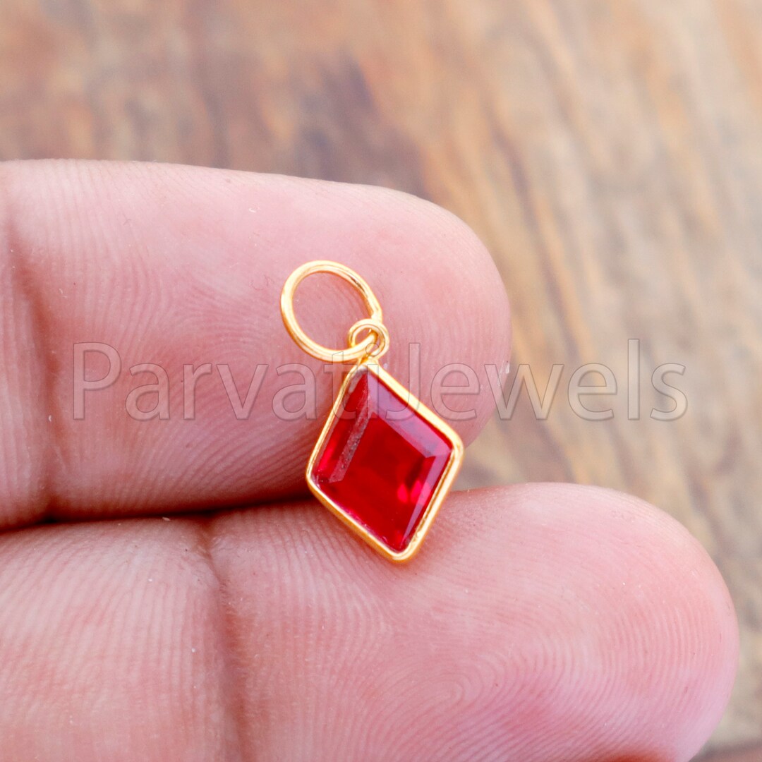 AA Lab Created Ruby Charm, 18k Solid Gold Charm, Handmade Gold Charm ...
