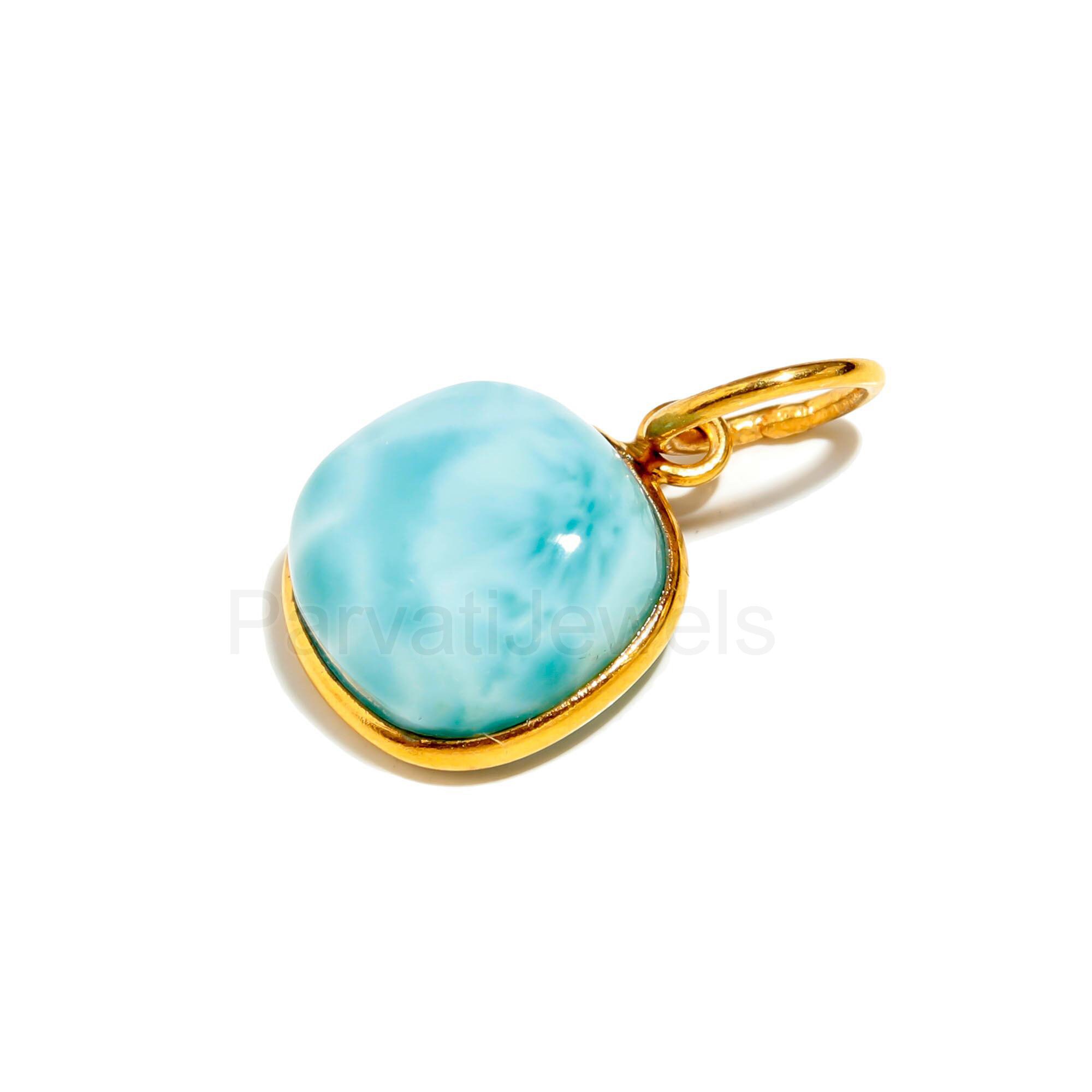 AA Dominican Republic Natural Larimar Cushion Gemstone Charm, Solid 18k ...