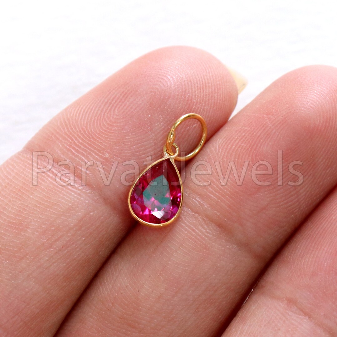 Lab Ruby Charm, 18k Solid Gold Charm, Handmade Gold Charm, Charm ...