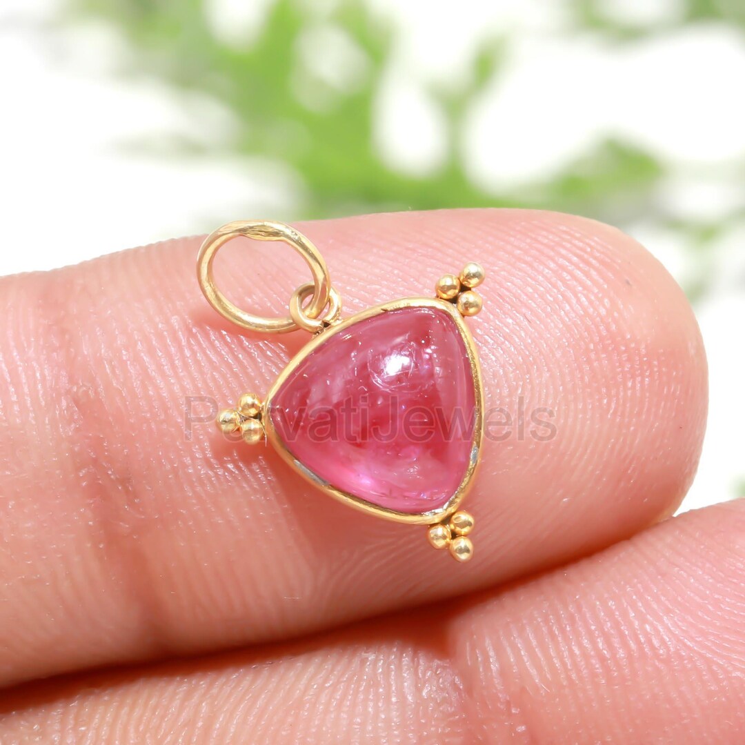 AA Ruby Trillion Gemstone Charm, 18K Solid Gold Charm Pendant, Ruby ...