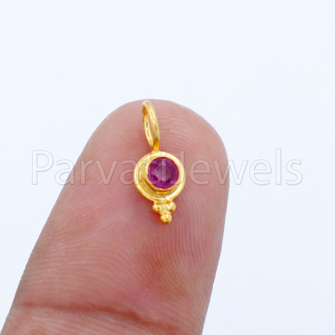 Natural Ruby Charm, 18k Solid Gold Charm, Handmade Gold Charm, Designer ...