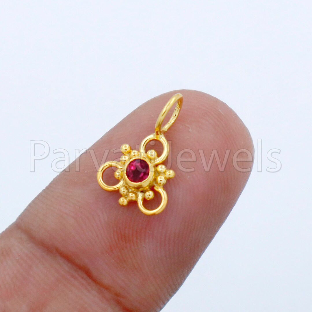 Natural Ruby Charm, 18k Solid Gold Charm, Handmade Gold Charm, Designer ...