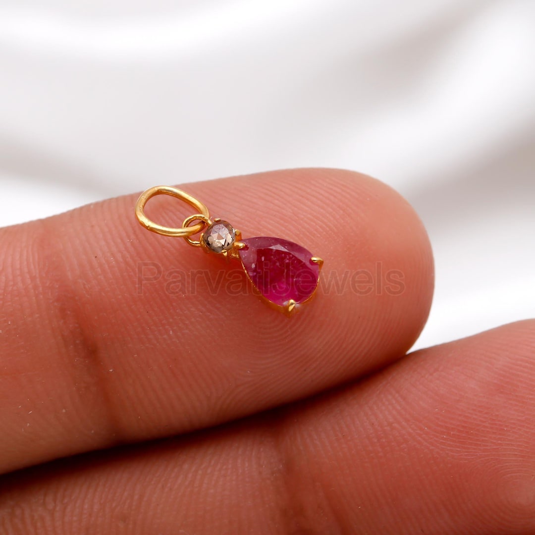 Ruby Rose Cut Diamond Charm, Solid 18K Gold Charm, Ruby Charm Pendant ...