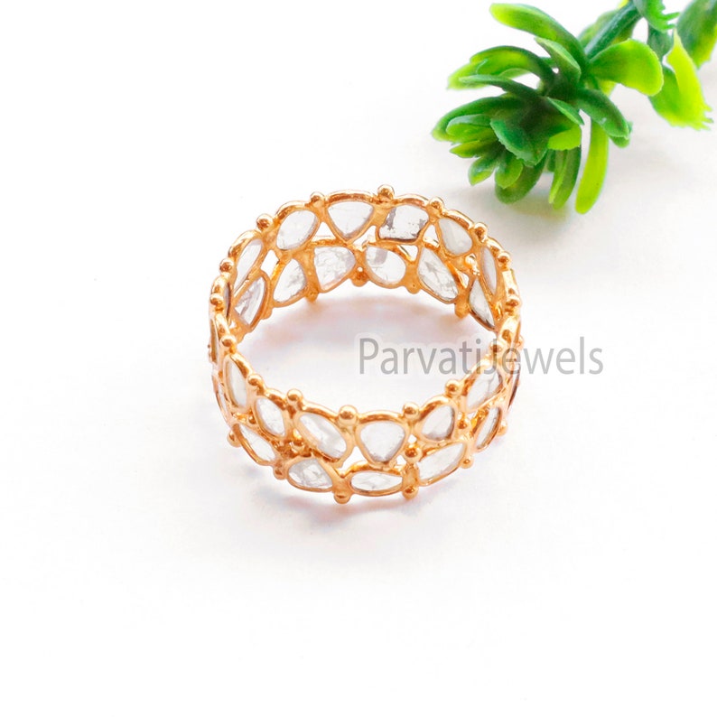 14K & 18K Solid Gold English Polki Diamond Eternity Band Ring, Handmade ...