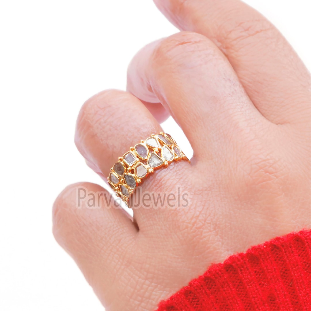 14K & 18K Solid Gold English Polki Diamond Eternity Band Ring, Handmade ...