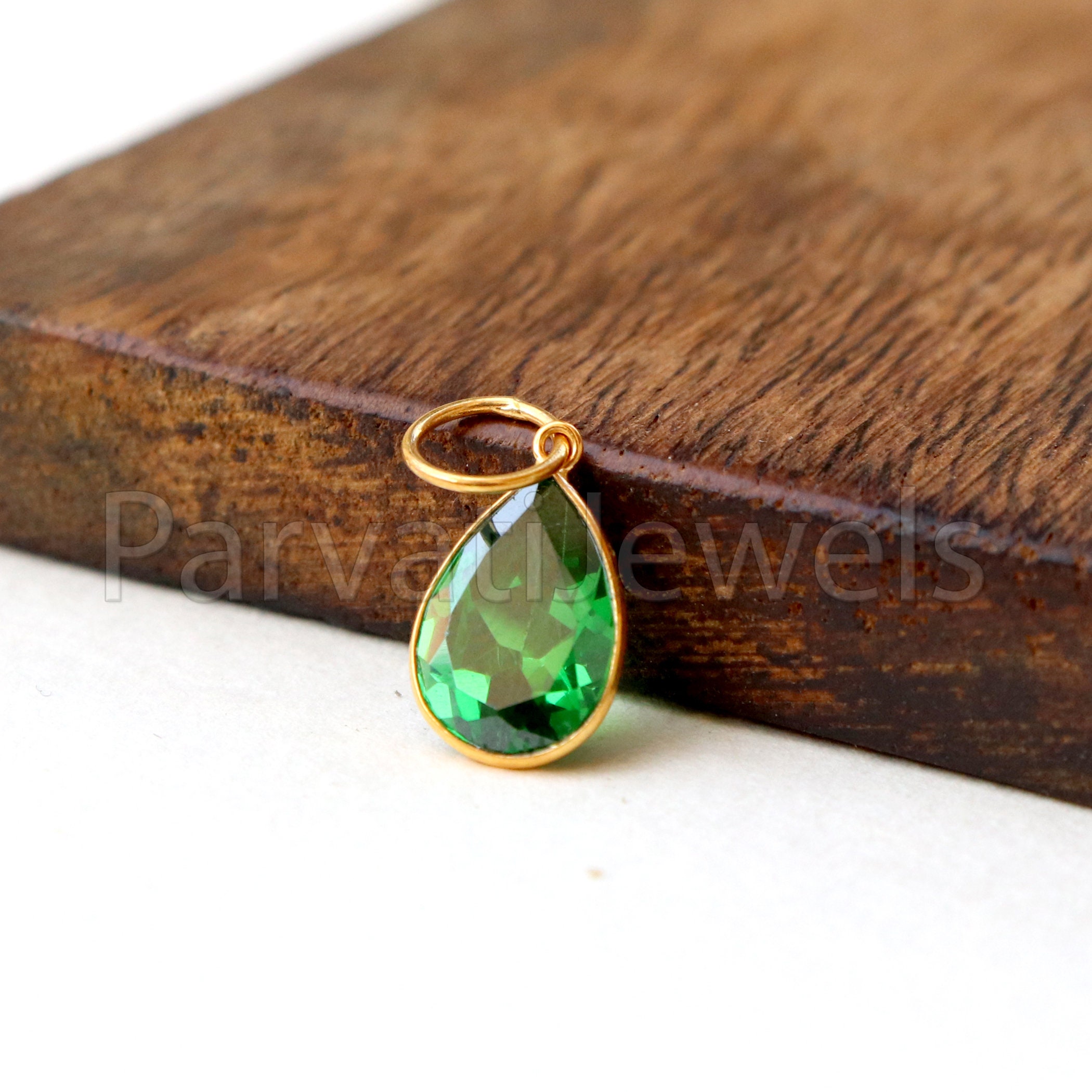 Emerald Charm 18k Solid Gold Charm Lab Created Emerald - Etsy