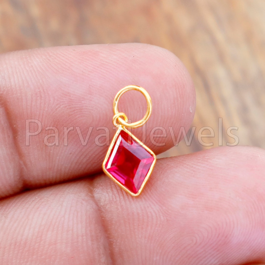 Lab Created Ruby Charm, 18k Solid Gold Charm, Handmade Gold Charm ...
