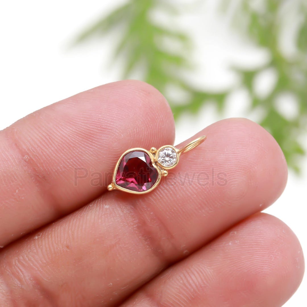 Natural Rhodonite Garnet Charm, 18k Solid Gold Charm, AA Garnet Charm ...