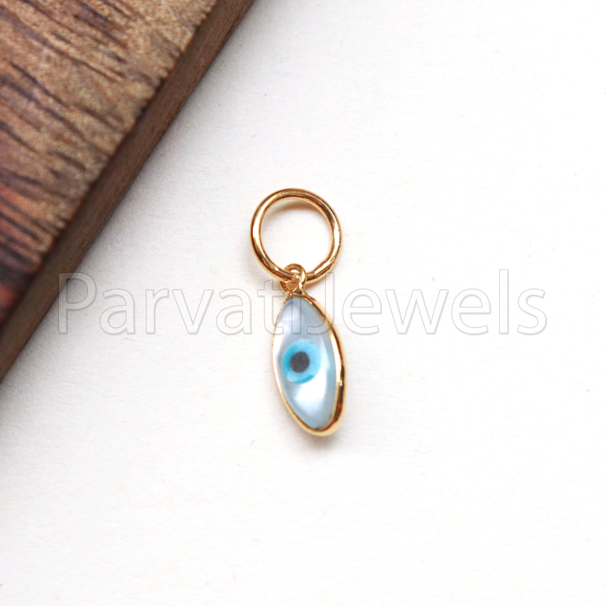 Evil Eye Charm, 18k Solid Gold Charm, Natural Mother of Pearl Gold ...