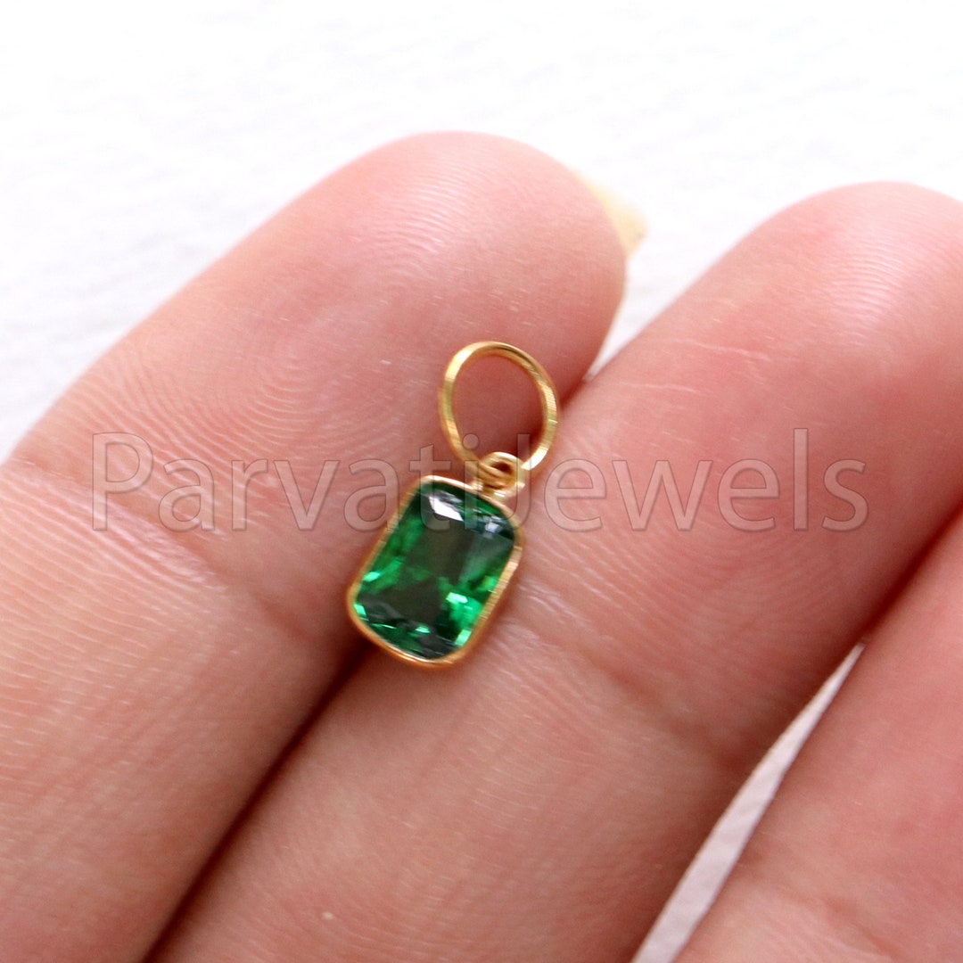 Green Cubic Zirconia Charm, 18k Solid Gold Charm, Green CZ Charm, Gold ...