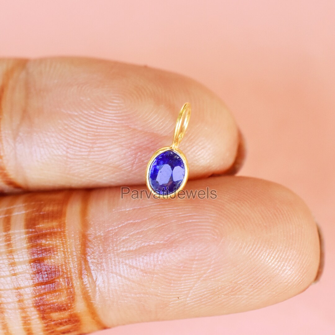 18K Solid Gold Natural Blue Sapphire Gemstone Charm Pendant, Sapphire ...