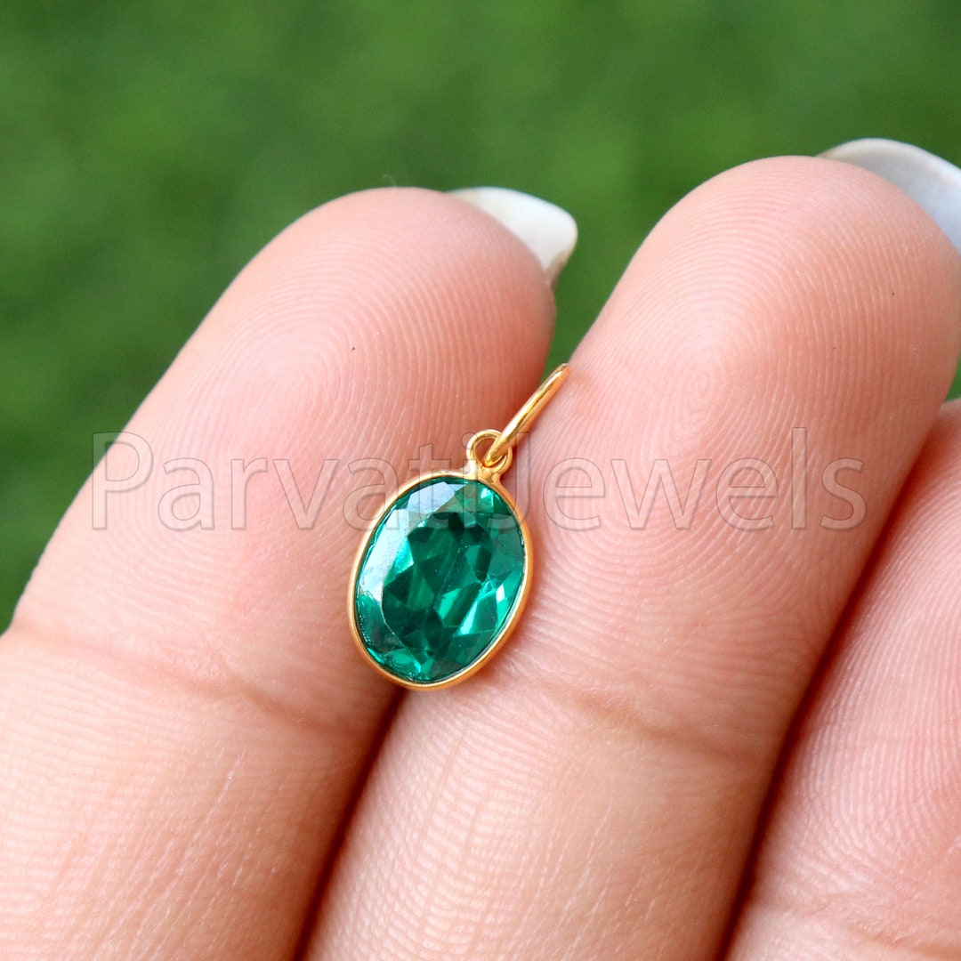 Emerald Charm, 18k Solid Gold Charm, Lab Created Emerald Charm, Emerald ...