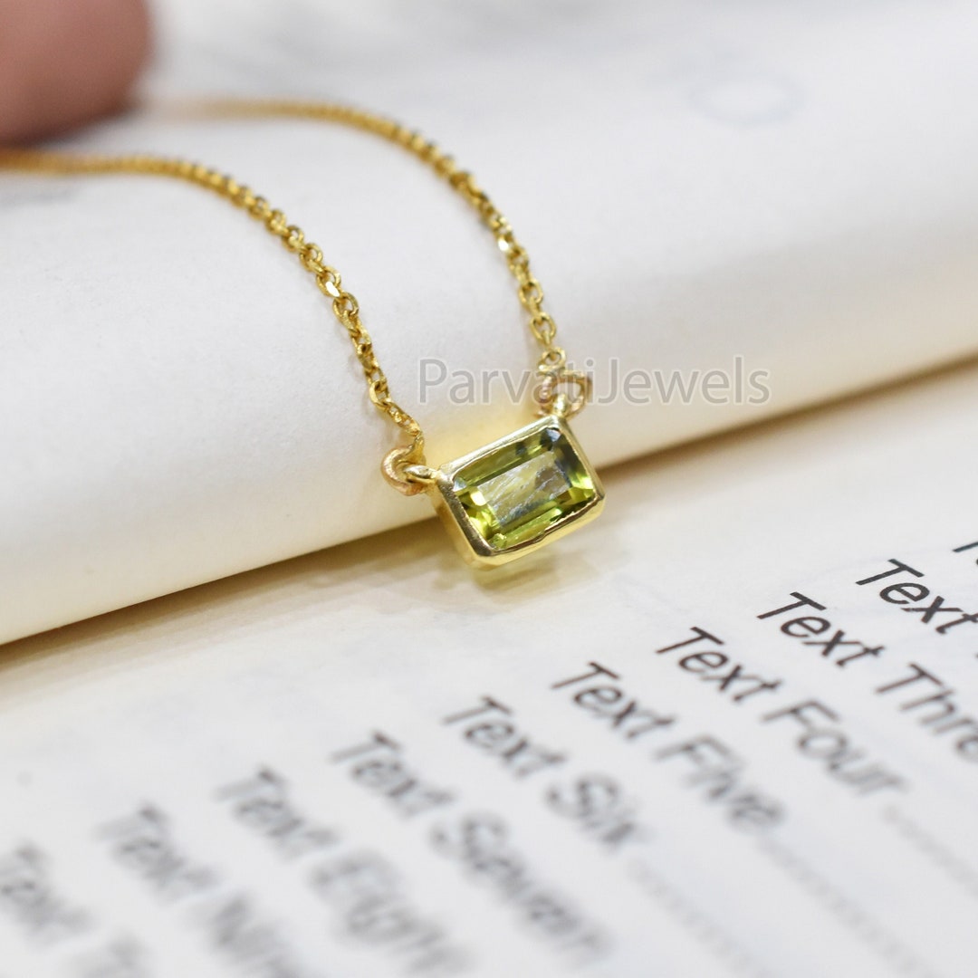 Double Lock Style Natural Peridot 18k Solid Gold Charm Necklace Jewelry ...