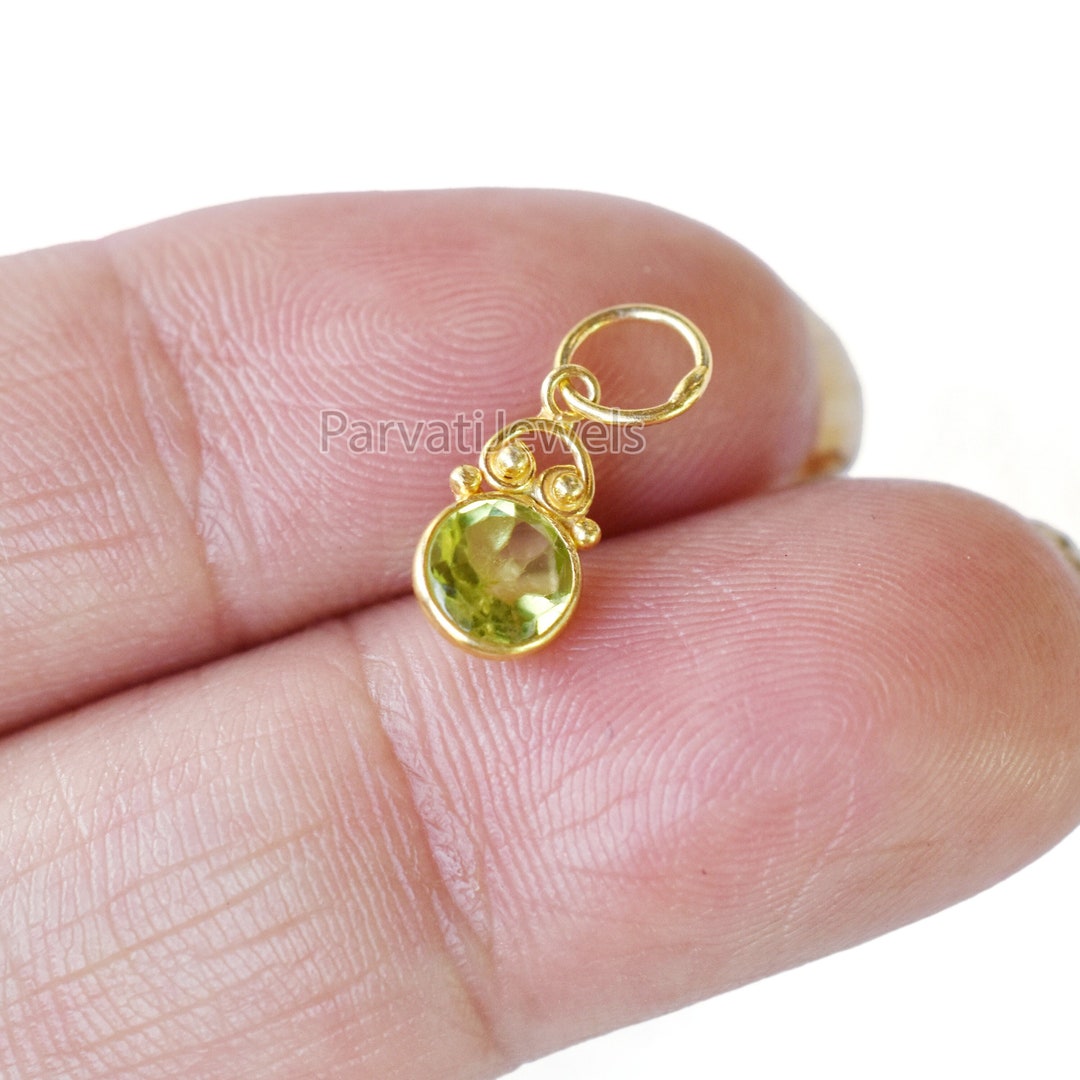 18k Solid Gold Peridot Charm, Lab Created Peridot Charm, Gold Charm ...