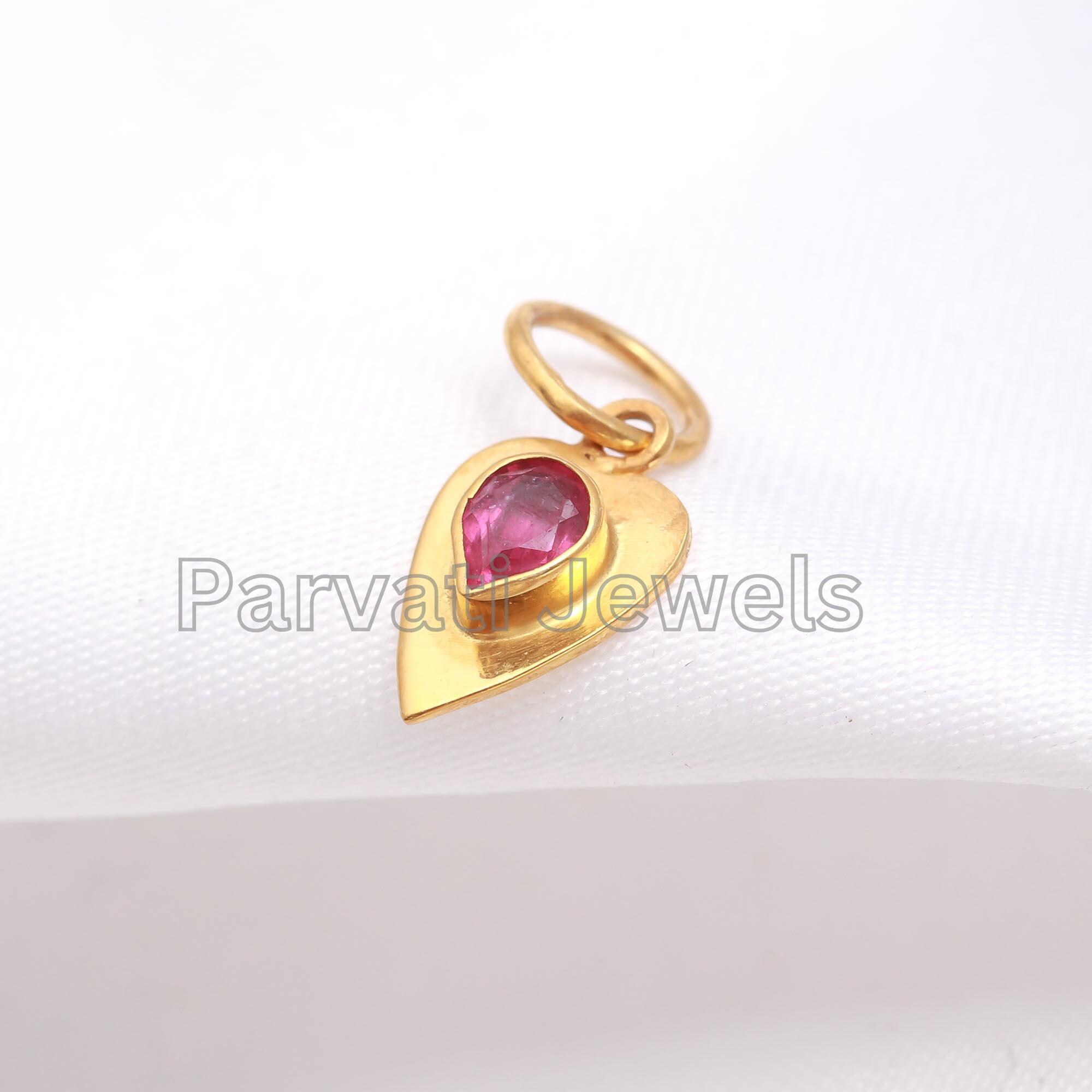 Natural Ruby Charm, 18k Solid Gold Charm, Handmade Gold Charm, Charm ...