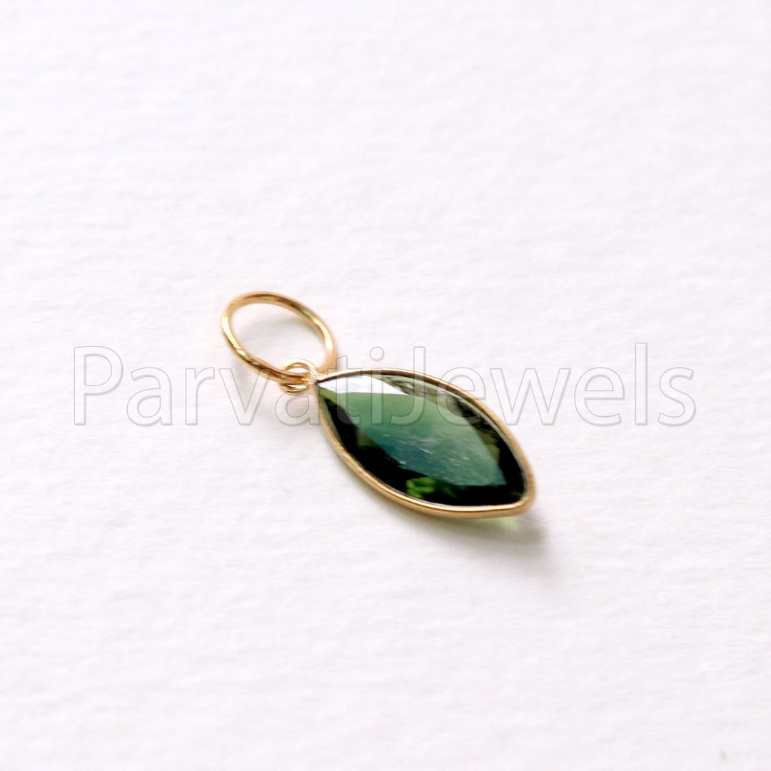 Aa Green Tourmaline Charm, 18k Solid Gold Charm, Natural Deep Green ...