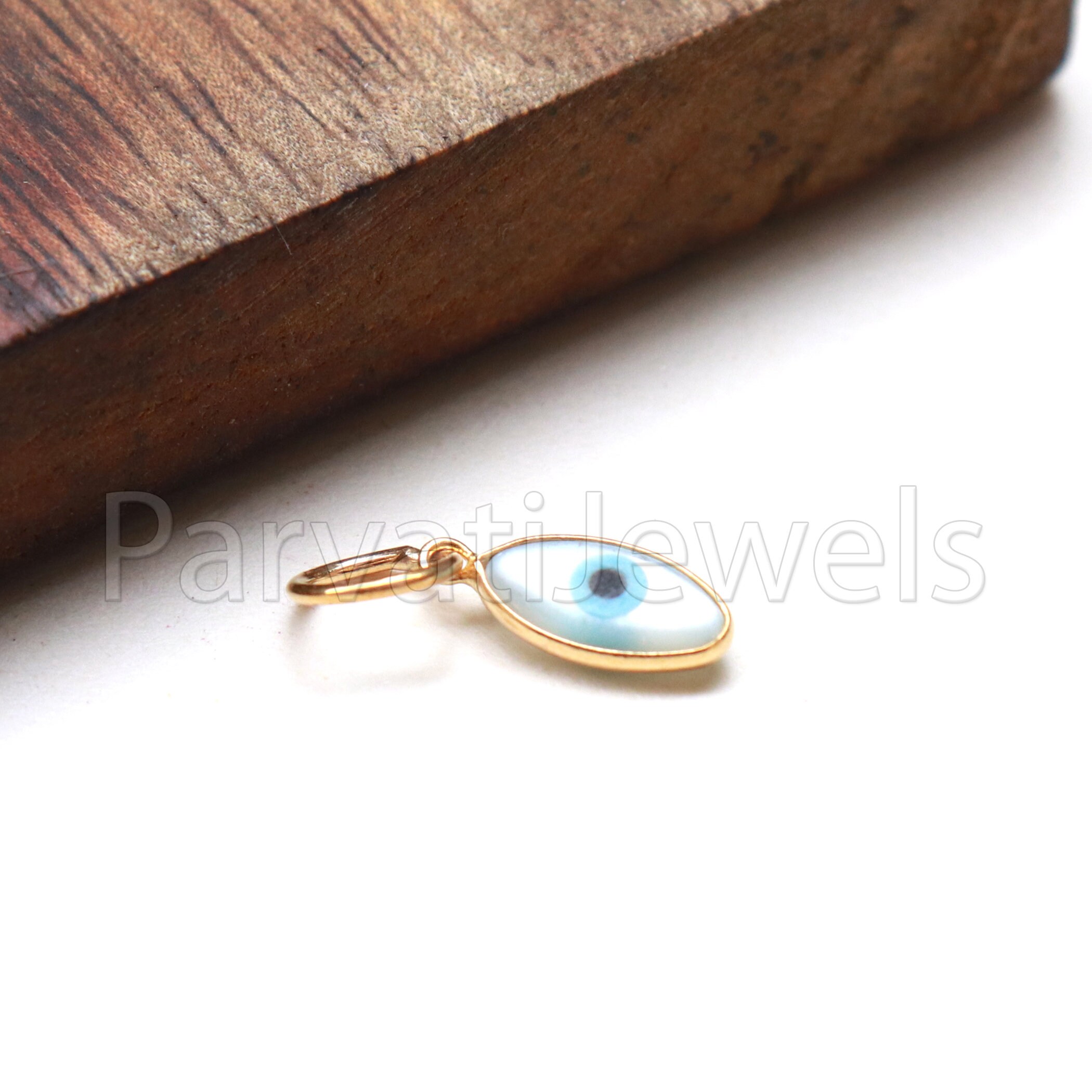 Evil Eye Charm, 18k Solid Gold Charm, Natural Mother of Pearl Gold ...
