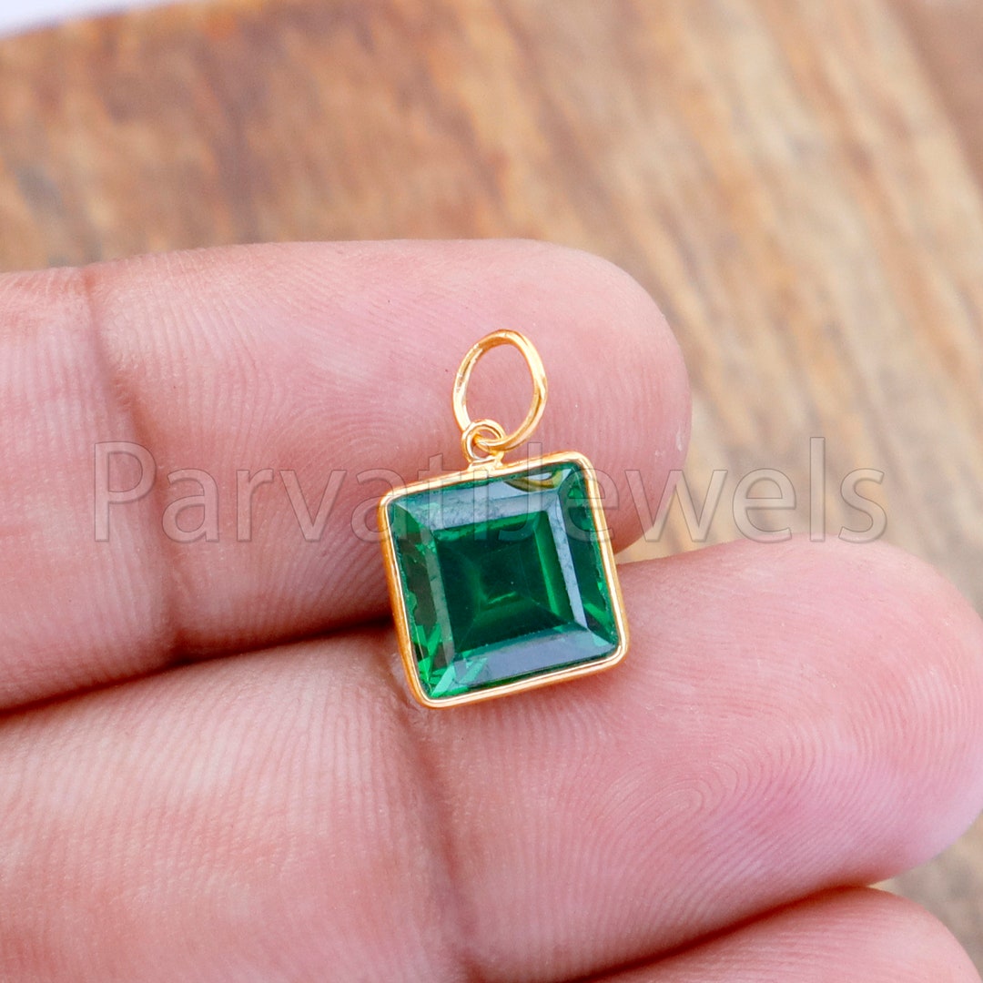 Emerald Charm, 18k Solid Gold Charm, Lab Created Emerald Charm, Emerald ...