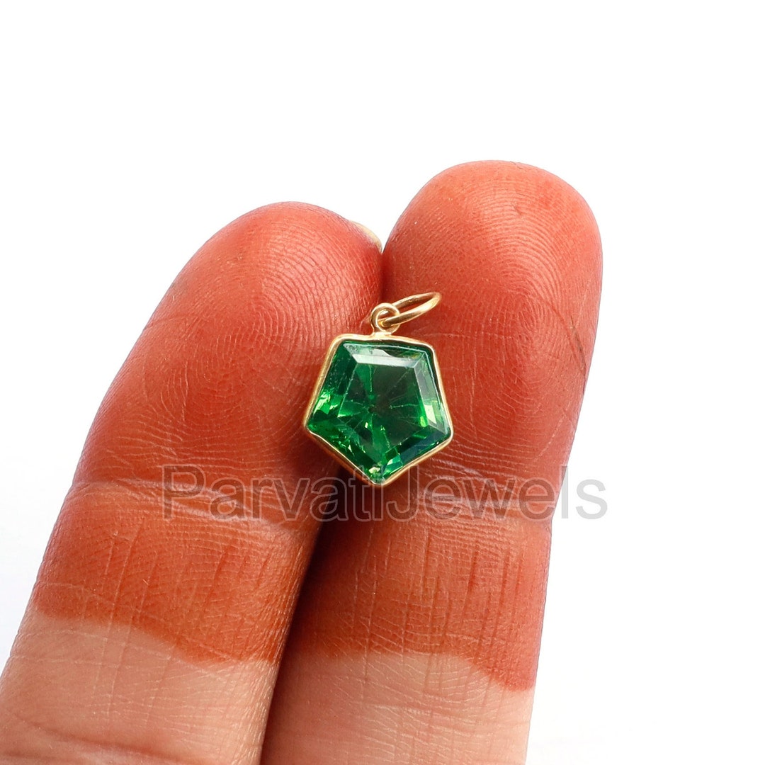 Lab-created Peridot Charm, 18k Solid Gold Charm, Handmade Gold Charm ...