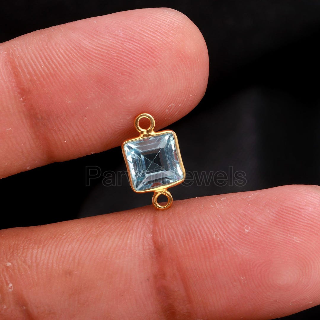 Natural Blue Topaz Connector 18k Solid Gold Connector, Topaz Gold ...
