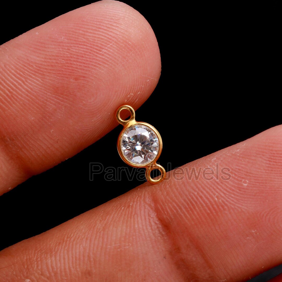 Natural Moissanite Round, 18K Solid Gold Connector, Connector Gold ...