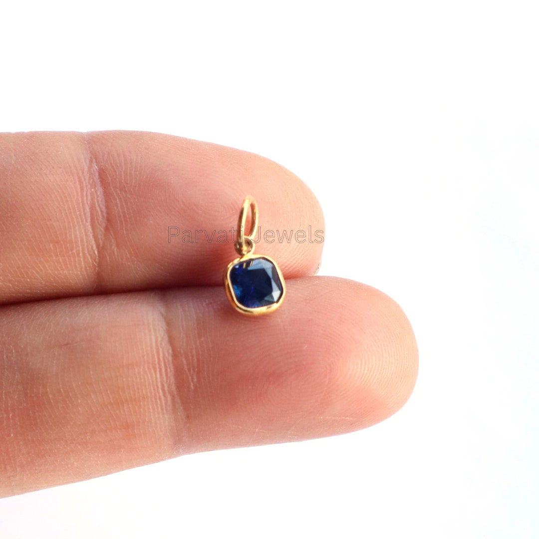 Refined Lab-created Blue Sapphire Charm, 18k Solid Gold Charm, Gold ...