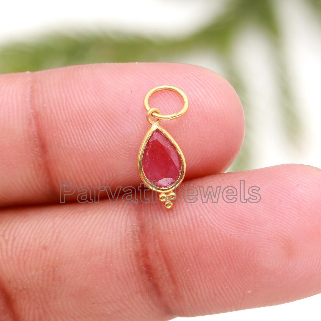 Elegant Ruby Gold Charm, 18K Solid Gold Charm Pendant, Natural Ruby ...