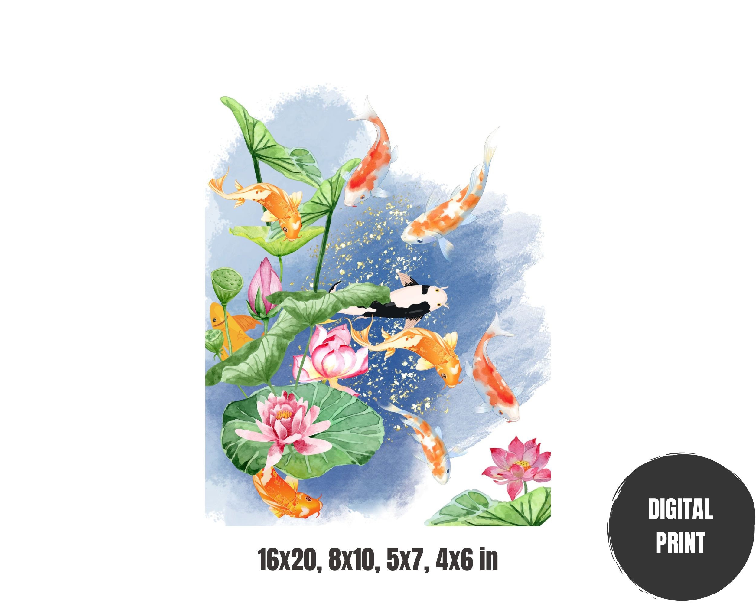 Koi Fish Painting Digital Print Feng Shui Choi Fish for Money Wealth ...