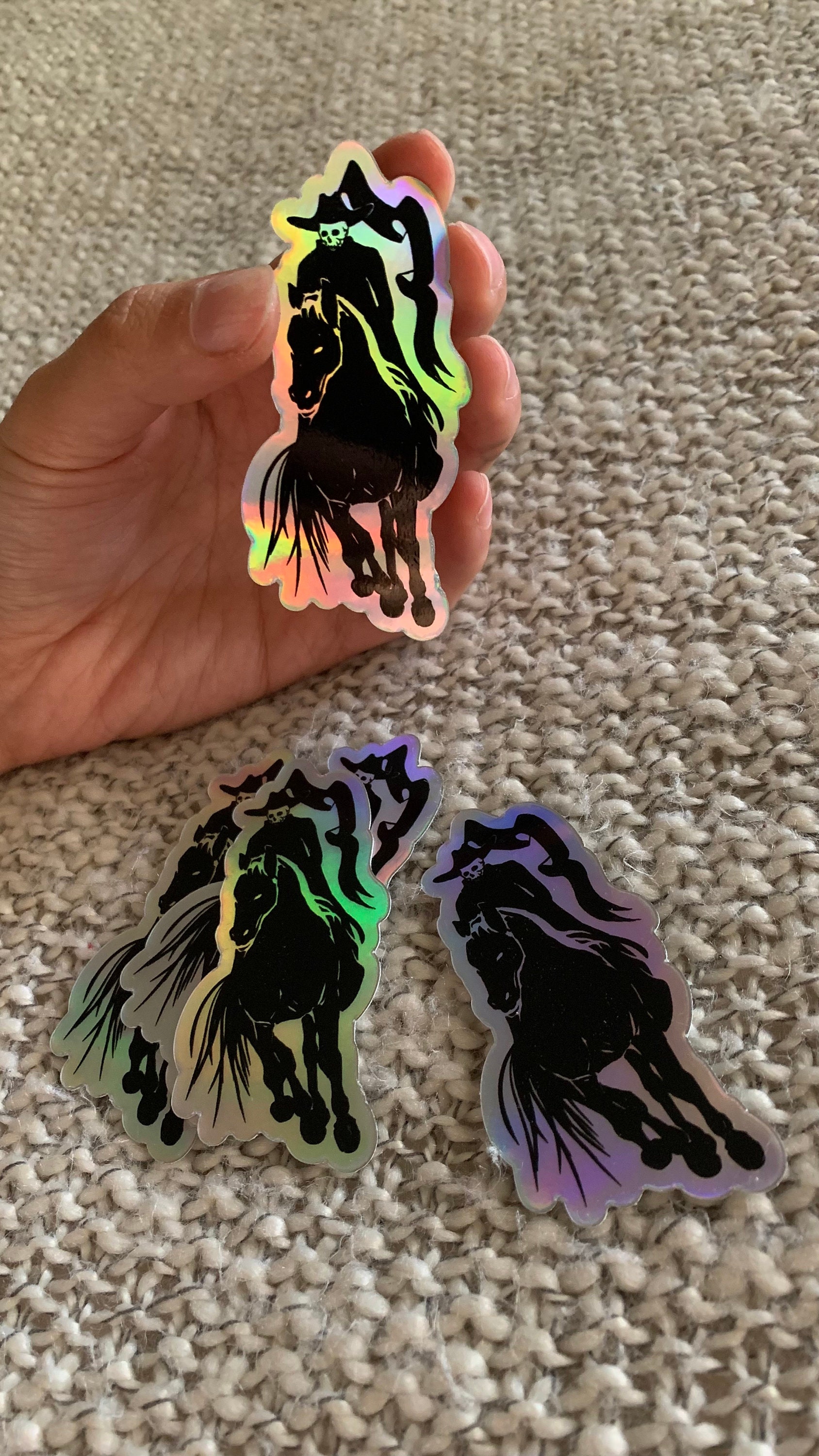 Holographic Rider Sticker, Holo Vinyl Die Cut Waterproof Skull Hell ...