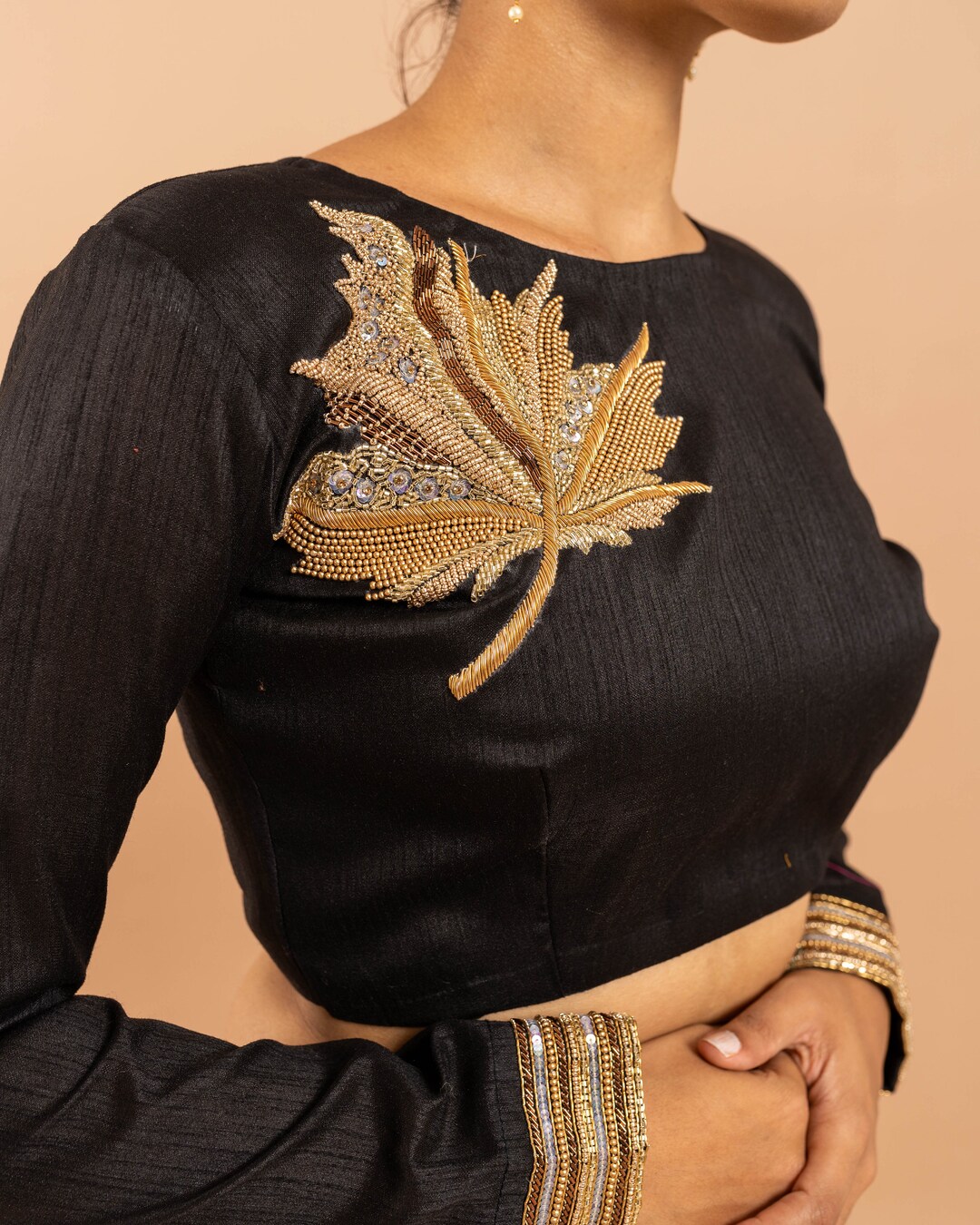 Black and Gold Blouse Saree Designer Hand Embroidered, Zari Work Blouse ...