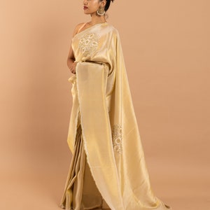 Gold Silk Blend Gold Silk Thread and Beads Handwork Saree Festive ...