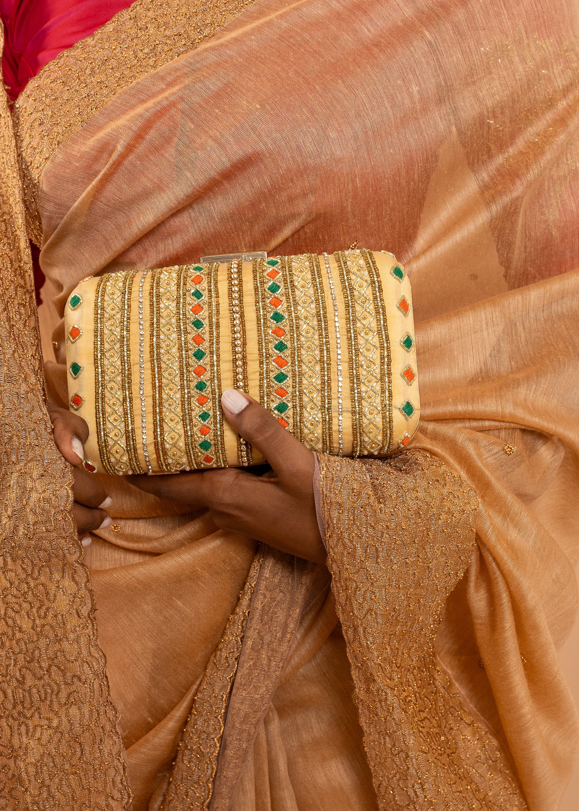 Antique Gold Saree With Silk Thread Handwork and Beads Embroidery ...