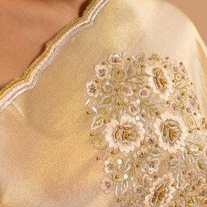 Gold Silk Blend Gold Silk Thread and Beads Handwork Saree Festive ...